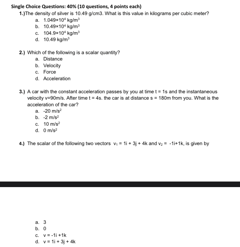 Solved Single Choice Questions: 40% (10 questions, 4 points | Chegg.com