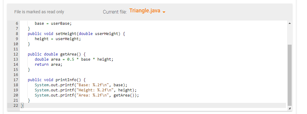 Solved 1.16 LAB: Triangle area comparison (classes) I am | Chegg.com