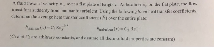 Solved A fluid flows at velocity | over a flat plate of | Chegg.com