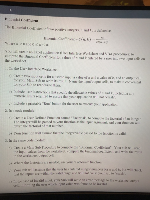 Solved Binomial Coefficient The Binomial Coefficient of two | Chegg.com