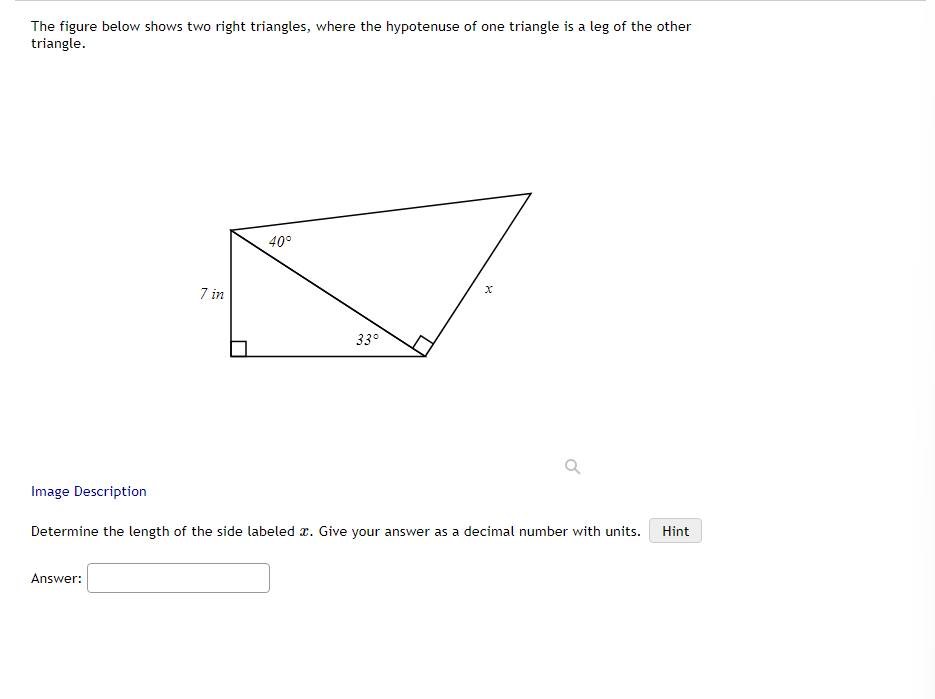 Solved The figure below shows two right triangles, where the | Chegg.com