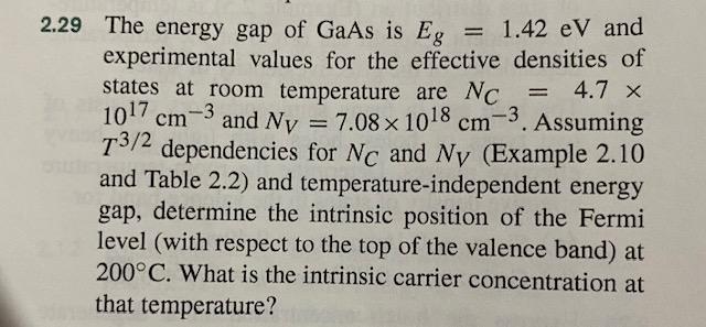 Solved 1017 73/2 2.29 The energy gap of GaAs is Eg = 1.42 eV | Chegg.com