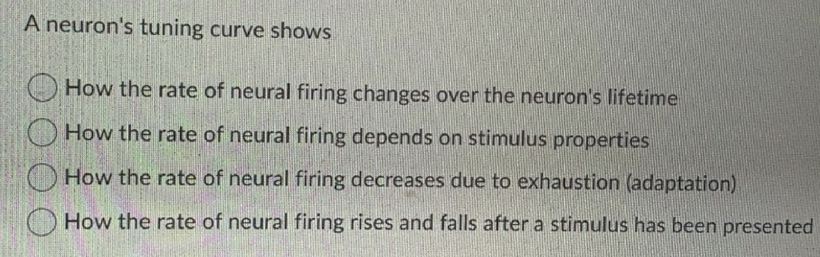 Solved A neuron's tuning curve shows O How the rate of | Chegg.com