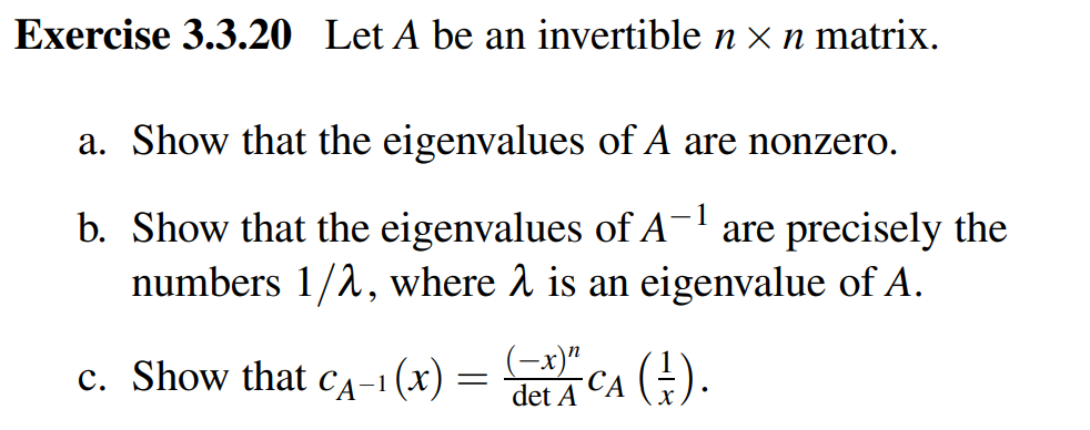 Solved Exercise 3.3.20 Let A be an invertible n×n matrix. a. | Chegg.com