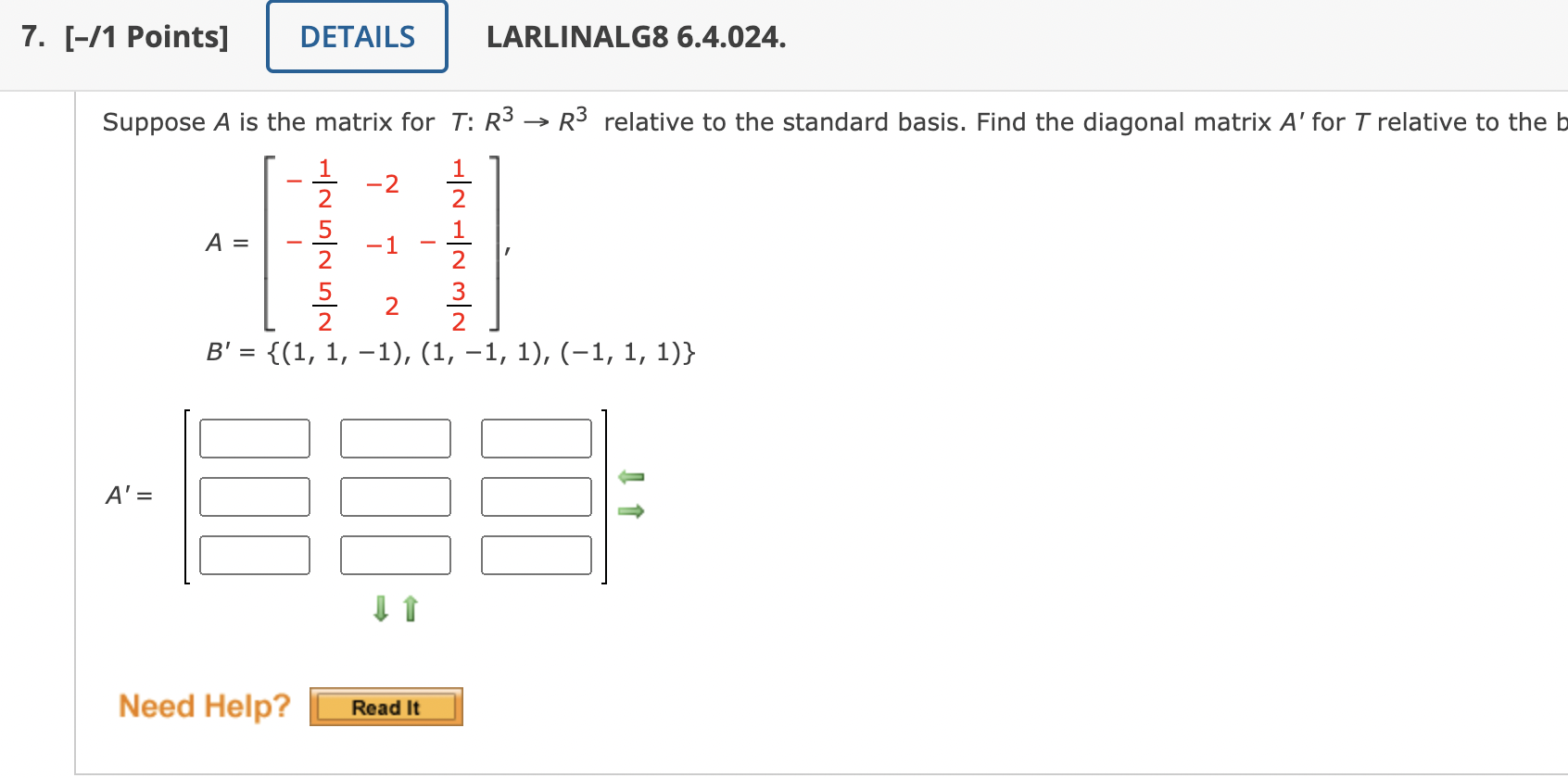 Solved Suppose A Is The Matrix For T R3→r3 Relative To The