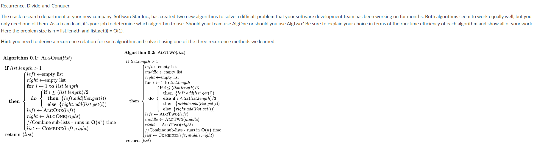 Solved Here the problem size is n= list.length and | Chegg.com