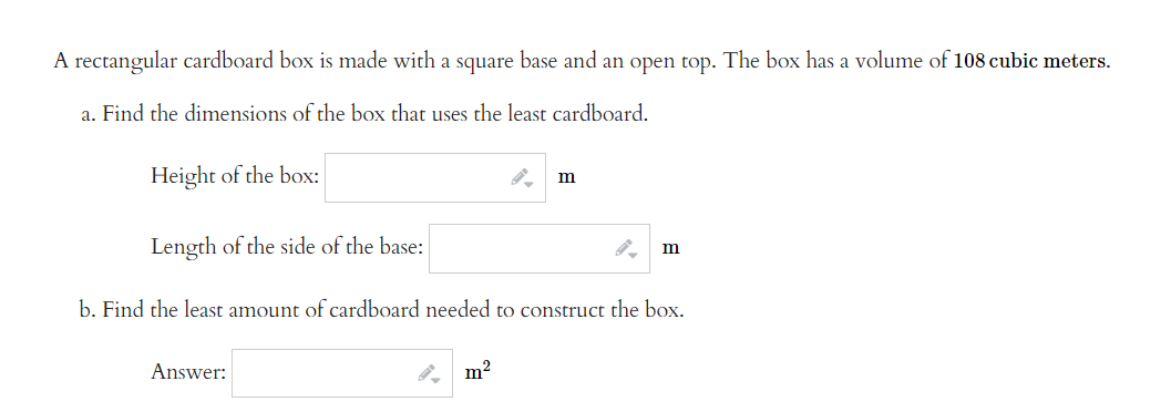 Solved A rectangular cardboard box is made with a square | Chegg.com