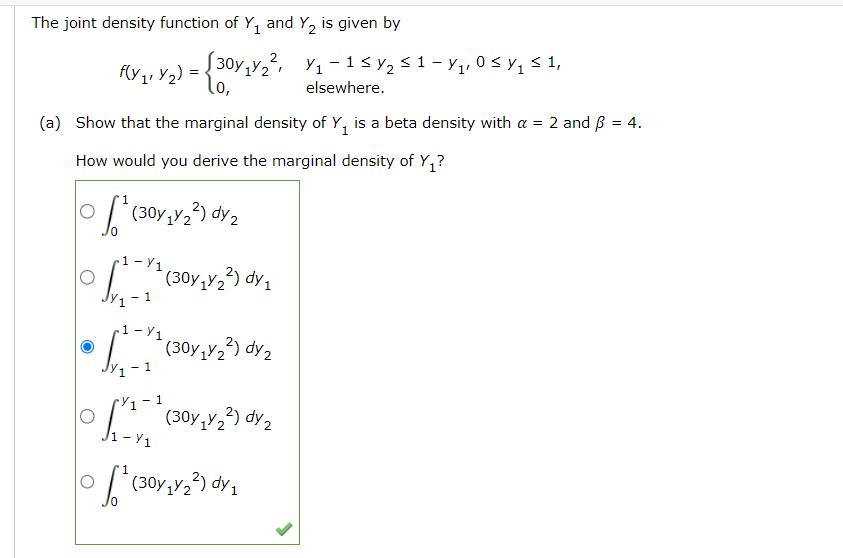 Solved The joint density function of Y1 and Y2 is given by | Chegg.com