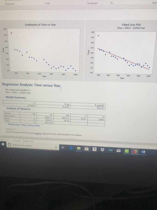 Solved Style Font Paragraph Clipboard Fitted Line Plot Time | Chegg.com