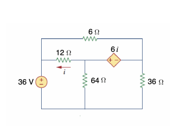Solved 6 Ω 12 Ω 6i 36 V + 64 Ω 36 Ω | Chegg.com
