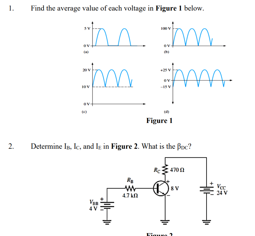 Solved 1. Find the average value of each voltage in Figure 1 | Chegg.com