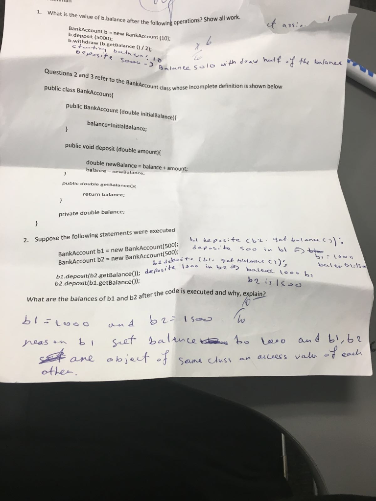 Solved What is the value of b.balance after the following | Chegg.com