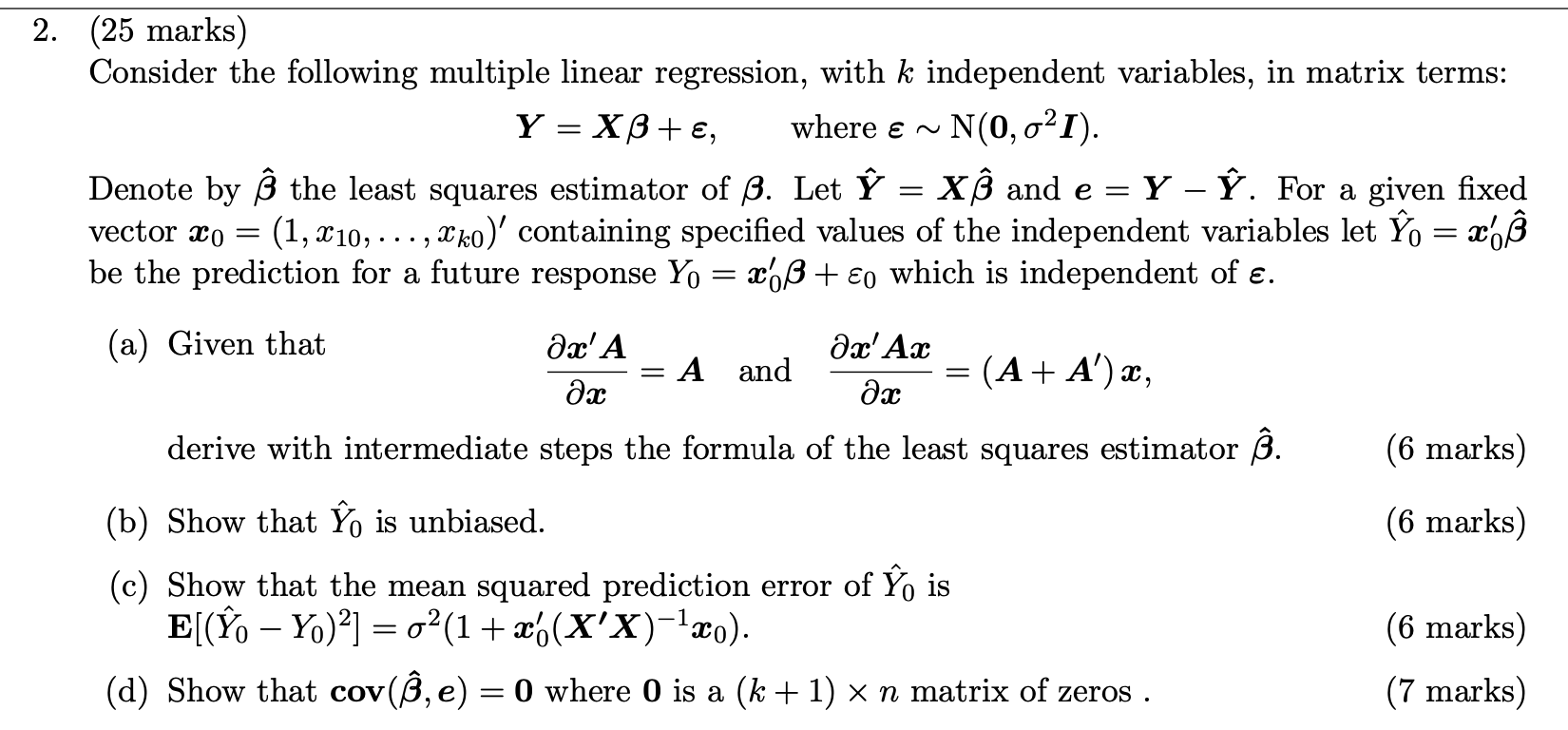 Solved Consider the following multiple linear regression, | Chegg.com
