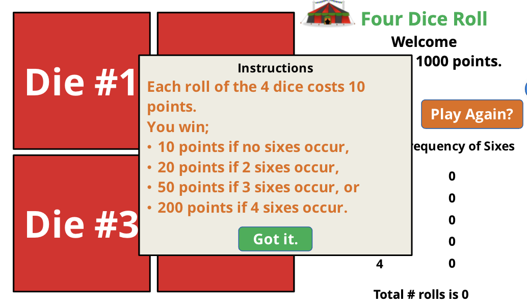 Solved Three Prize Roll Welcome You have 1000 points. 1 | Chegg.com