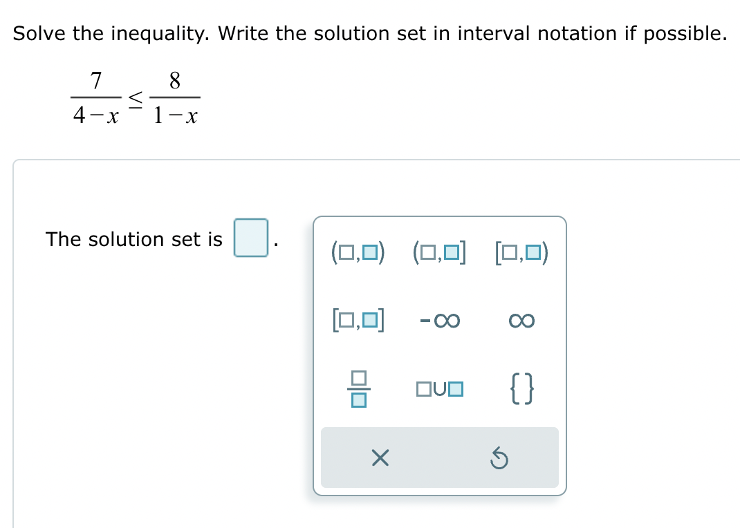 Solved Solve the inequality. Write the solution set in | Chegg.com