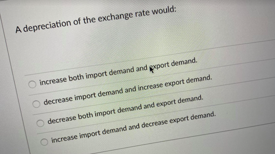 Solved A depreciation of the exchange rate would: increase | Chegg.com