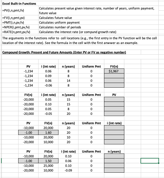 Solved Excel Built In Functions Calculates Present Value