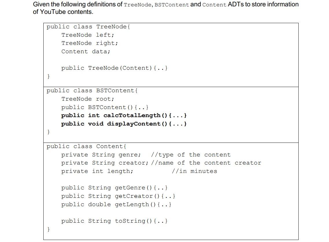 Solved Given the following definitions of TreeNode, | Chegg.com