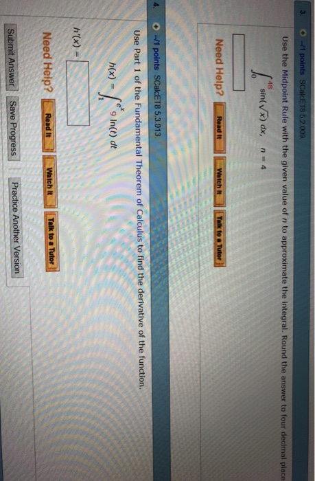 Solved -1 points SCalcET8 52.009 Use the Midpoint Rule with | Chegg.com