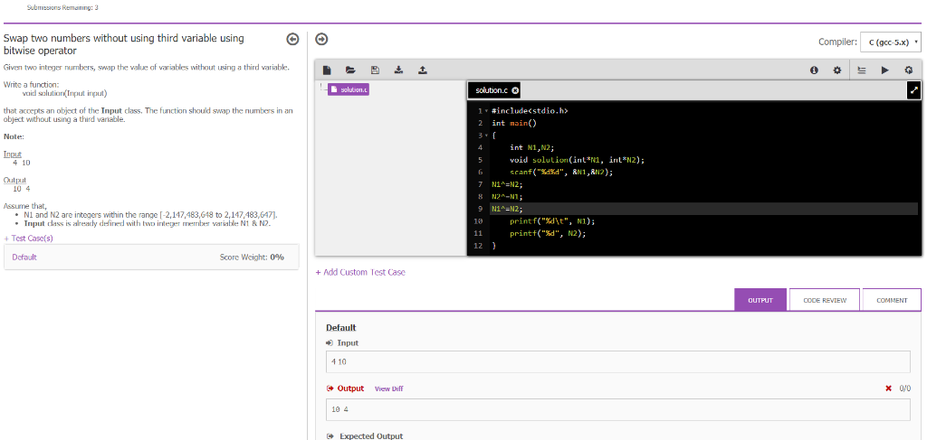 Solved Swap two numbers without using third variable using | Chegg.com