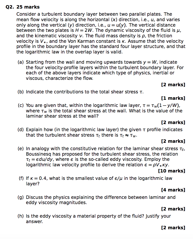 Solved Q2. 25 marks Consider a turbulent boundary layer | Chegg.com