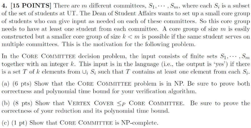 Solved 4. [15 POINTS] There are m different committees, | Chegg.com