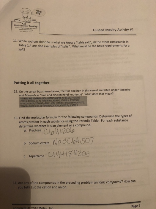 Solved The Science of Cooking Guided Inquiry Activity #1 | Chegg.com