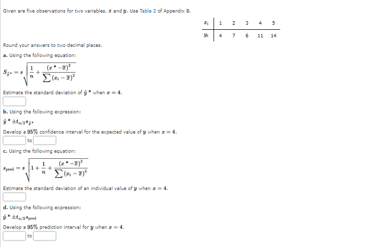 Solved Given are five observations for two variables, x and | Chegg.com