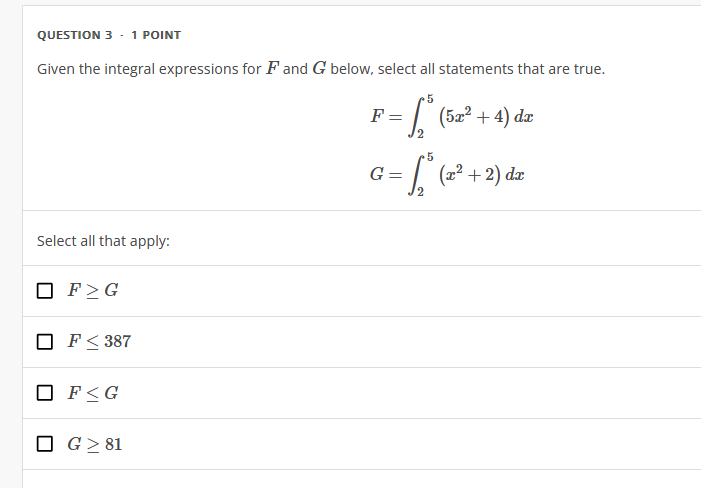 Solved QUESTION 3 - 1 POINT Given the integral expressions | Chegg.com