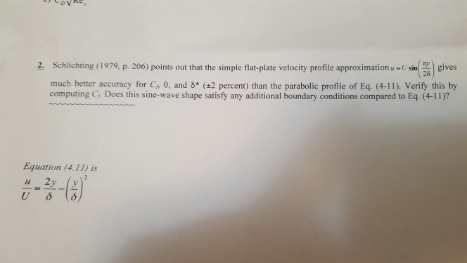 Solved 2. Schlichting (1979, p. 206) points out that the | Chegg.com