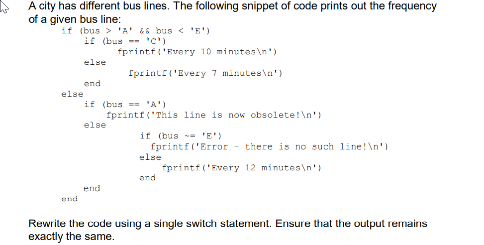 Solved A city has different bus lines. The following snippet | Chegg.com
