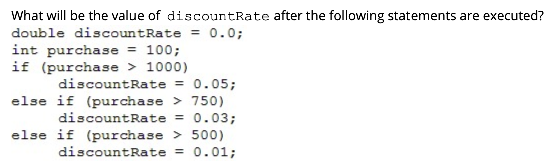 Solved What will be the value of discountRate after the | Chegg.com