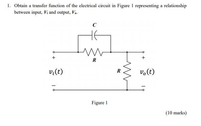 Solved 1. Obtain a transfer function of the electrical | Chegg.com