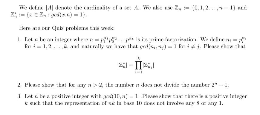 Solved We define ∣A∣ denote the cardinality of a set A. We | Chegg.com