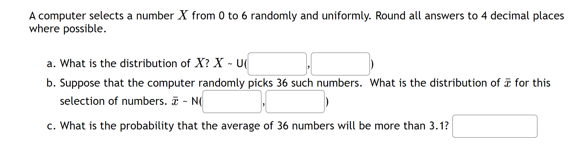 Solved A computer selects a number X from 0 to 6 randomly | Chegg.com