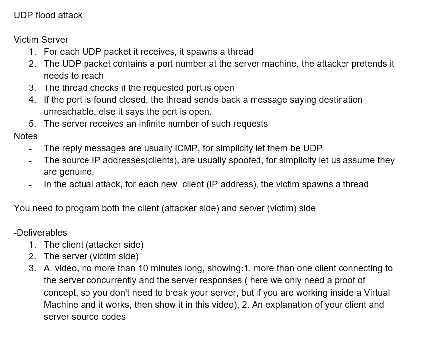 Solved UDP flood attack Victim Server 1. For each UDP packet | Chegg.com