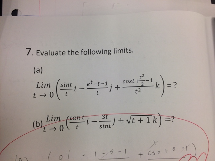 Solved 7. Evaluate the following limits. 2 Lim sint. et-t-1 | Chegg.com