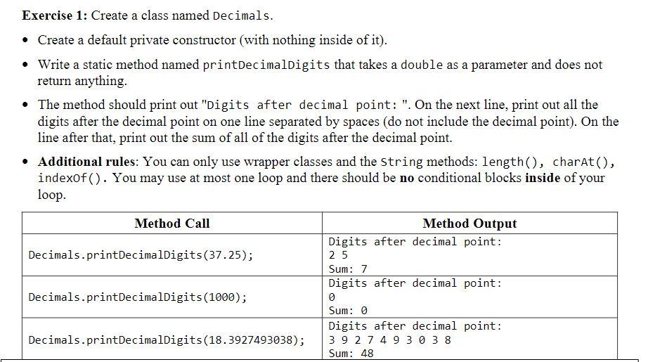 Solved Exercise 1 Create A Class Named Decimals • Create A 5593