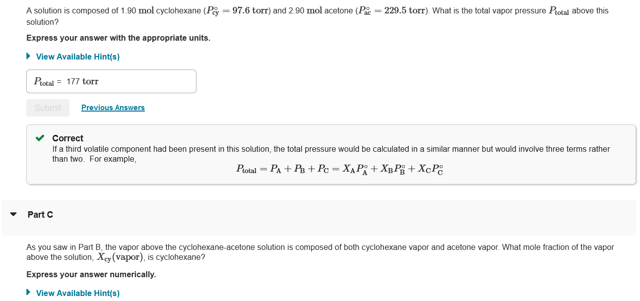 Solved A solution is ﻿composed of 1.90 ﻿mol cyclohexane torr | Chegg.com