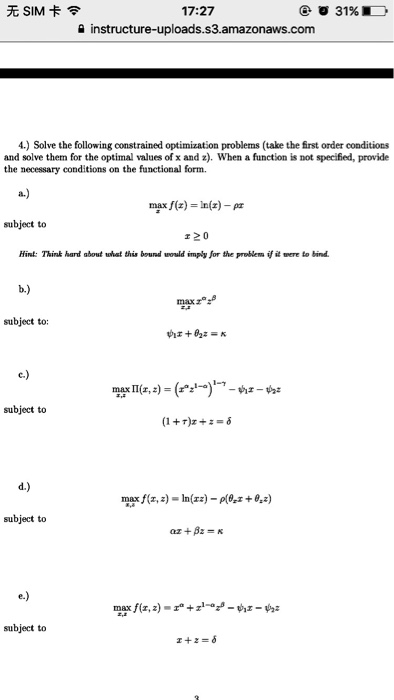 Solved Solve the following constrained optimization problems | Chegg.com