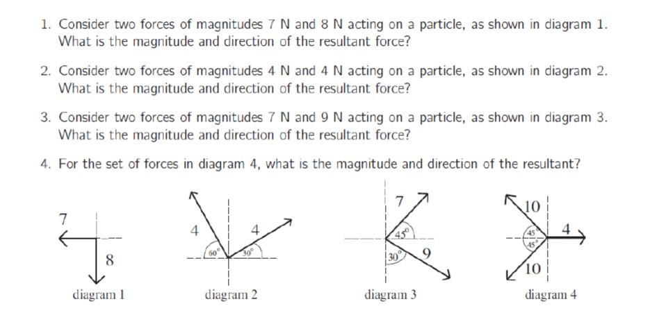 Solved 1. Consider two forces of magnitudes 7 N and 8 N | Chegg.com