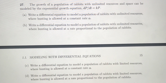 Solved 27. The growth of a population of rabbits with | Chegg.com