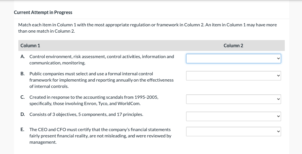 Match each item in Column 1 with the most appropriate | Chegg.com