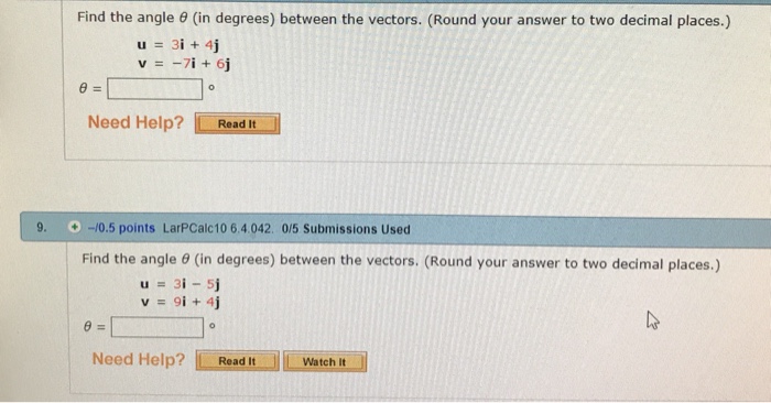 Solved | Find the angle θ (in degrees) between the vectors. | Chegg.com