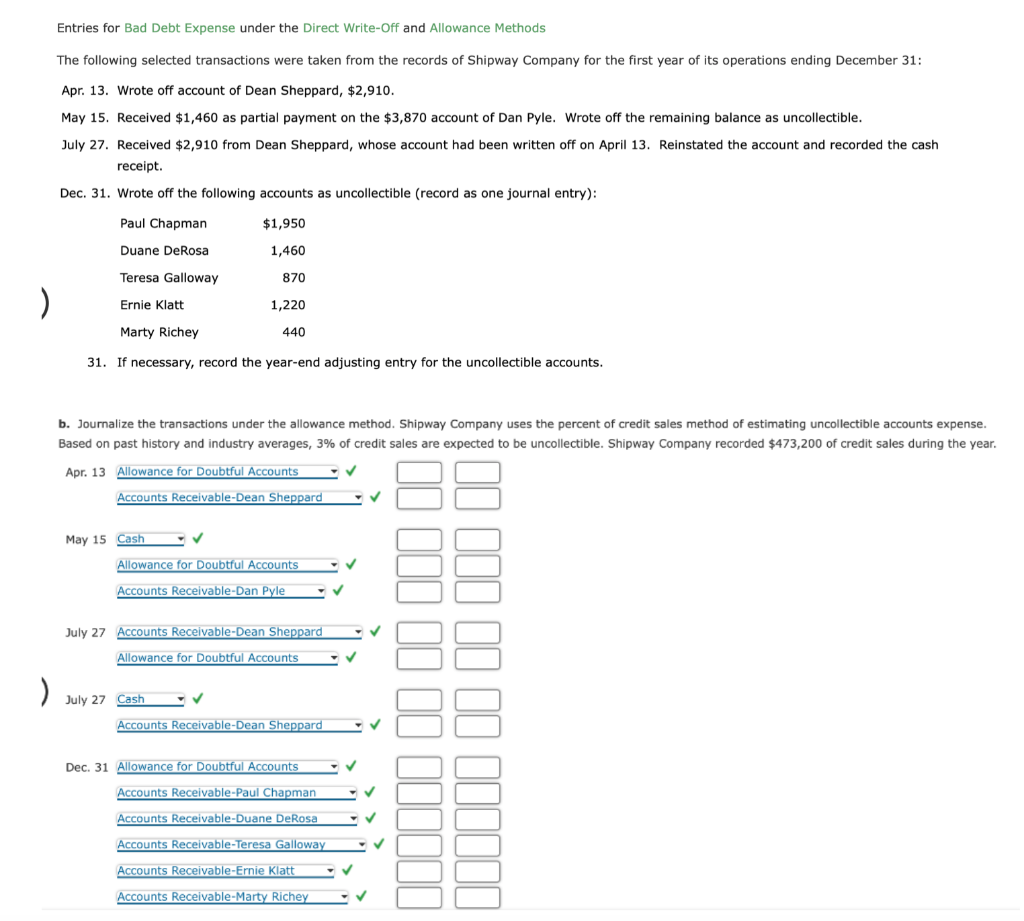 Solved Entries for Bad Debt Expense under the Direct | Chegg.com