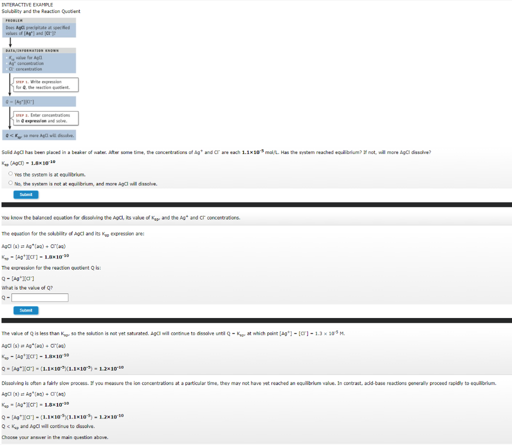 Solved INTERACTIVE EXAMPLE Solubility and the Reaction | Chegg.com