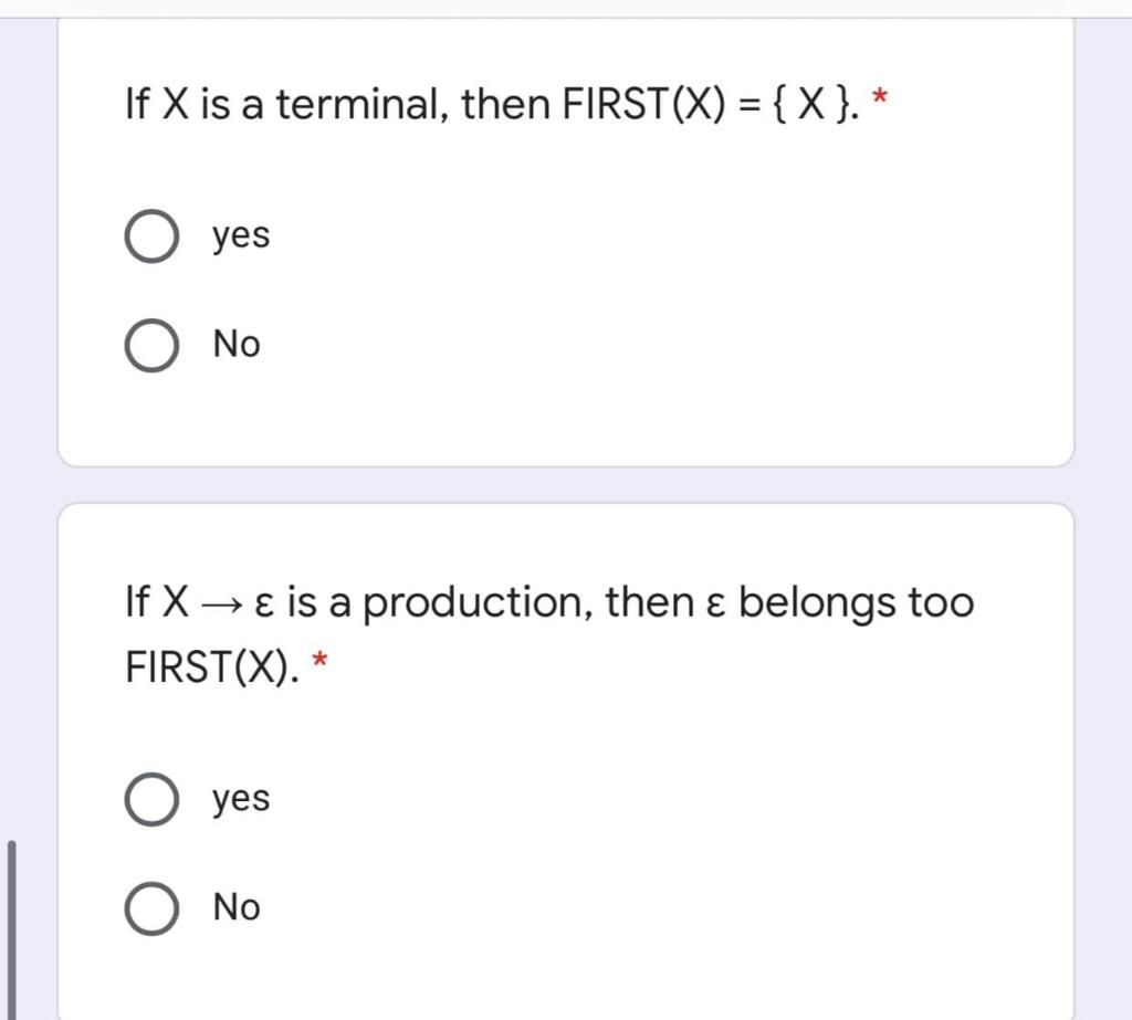 Solved If X is a terminal, then FIRST(X) = {X}. * yes No If | Chegg.com