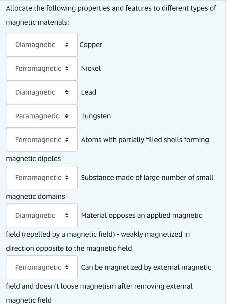 Solved Allocate the following properties and features to | Chegg.com