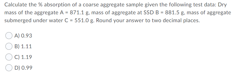 Solved Calculate the % absorption of a coarse aggregate | Chegg.com