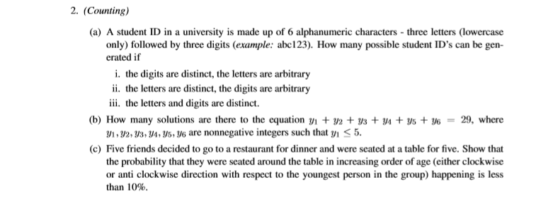 Solved 2. (Counting) (a) A student ID in a university is | Chegg.com